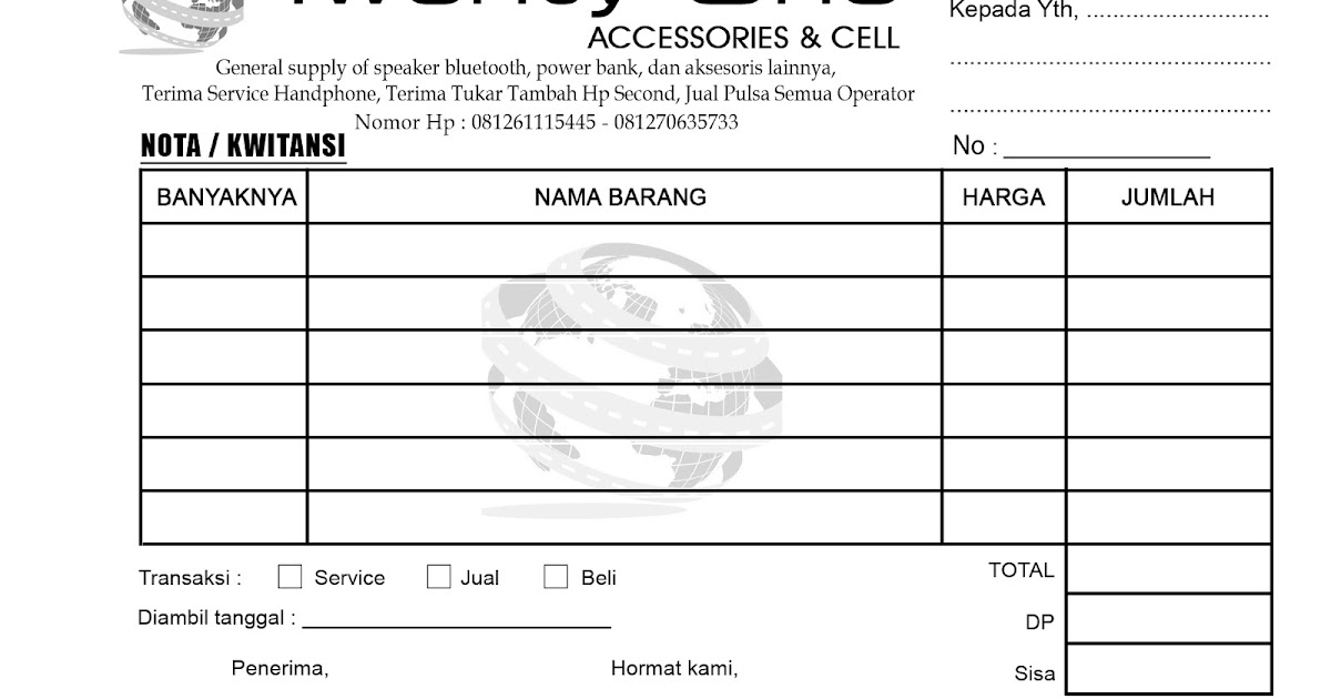 Cetak Nota Toko Ponsel di Pekanbaru ~ Print Corner