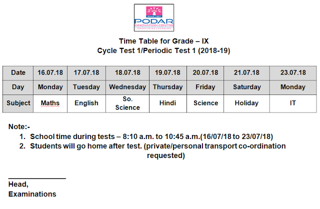 Pre mid term(PT 1) - Exam Time Table - Syllabus