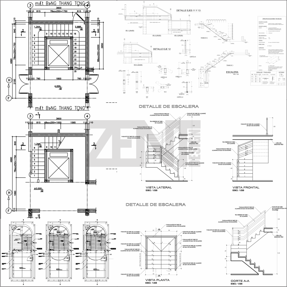ESCALERAS DE CONCRETO / PLANOS - Concrete Stairs ~ ZENT DESIGN 2D