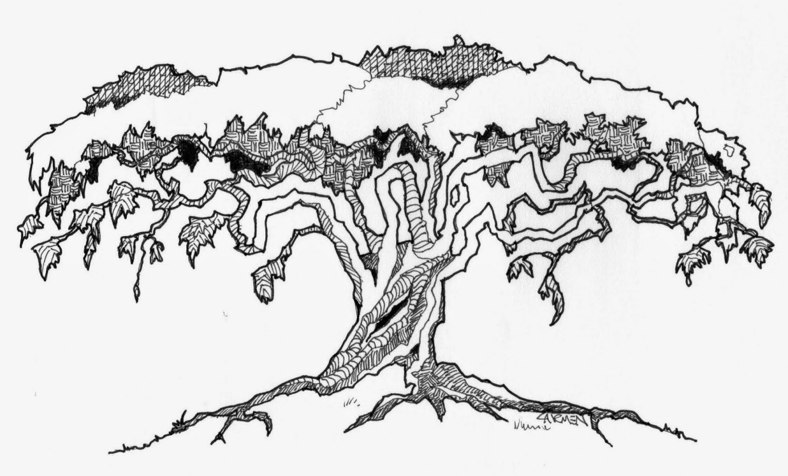 Carmen Beecher: Tangletree, 6x9 Original Pen and Ink Drawing