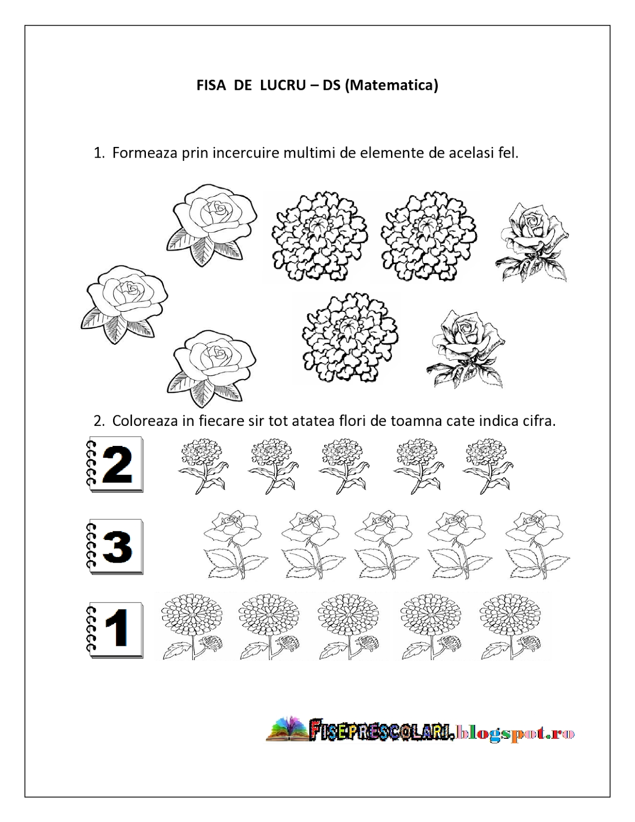 FISE de lucru cu FLORI de toamna - DS - Matematica :: Fise de lucru ...