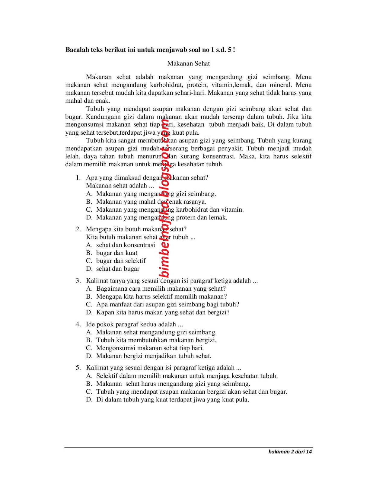 SOAL LATIHAN TRYOUT 1 SD KELAS 6 BAHASA INDONESIA ~ Soal Jawaban