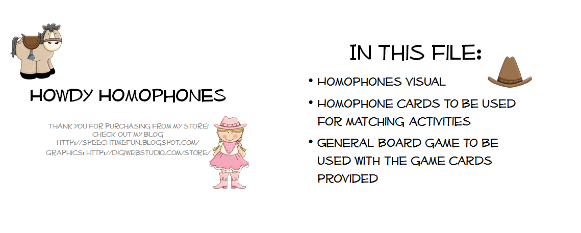 Howdy Homophones - Speech Time Fun: Speech and Language Activities
