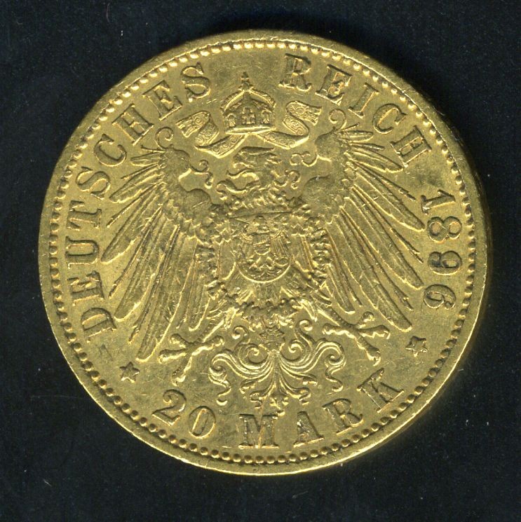 GERMANY 20 MARKS GOLD COIN of 1896 A|World Banknotes & Coins Pictures ...