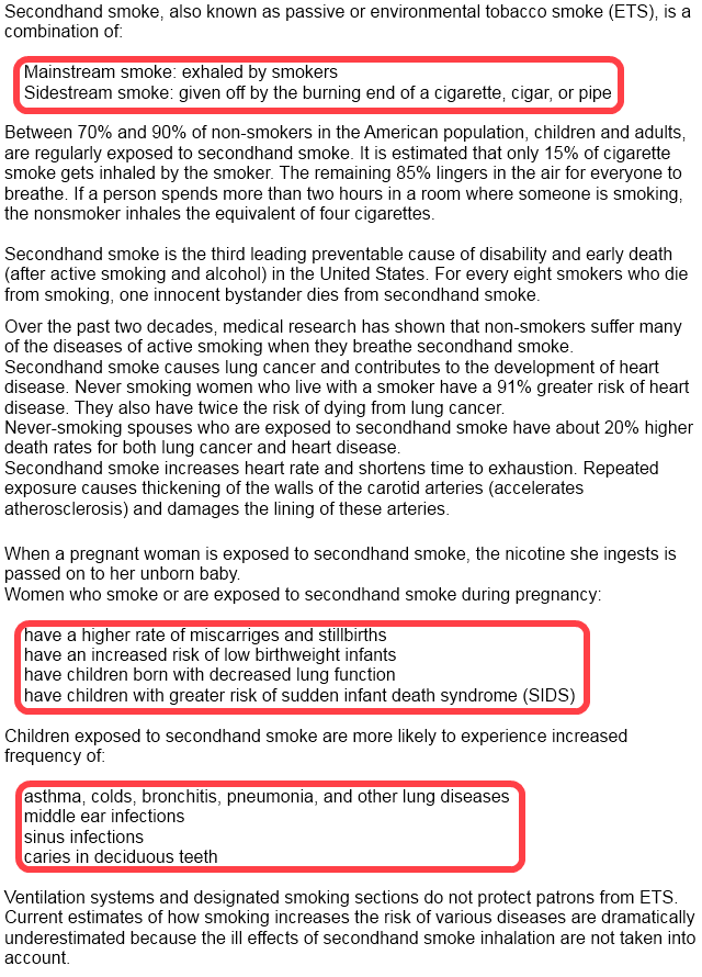 dangers of secondhand smoke facts