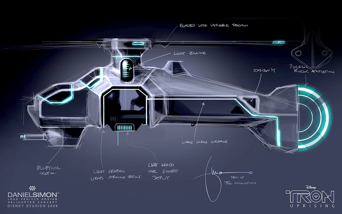 Fashion and Action: TRON Uprising Light Chopper Concept Art by Daniel Simon