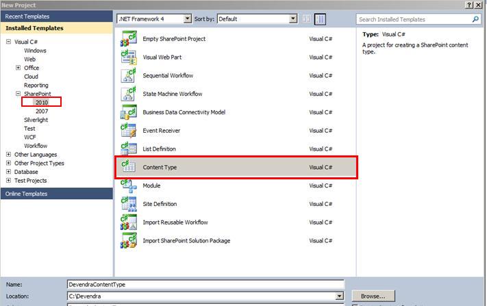 DEVENDRA's SharePoint: Contentype in Sharepoint 2010 using visual studio 2010 - First Part