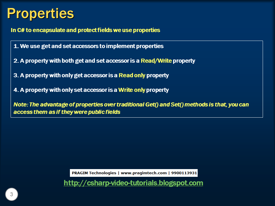 Sql server, .net and c# video tutorial: Part 27 – Properties in C#