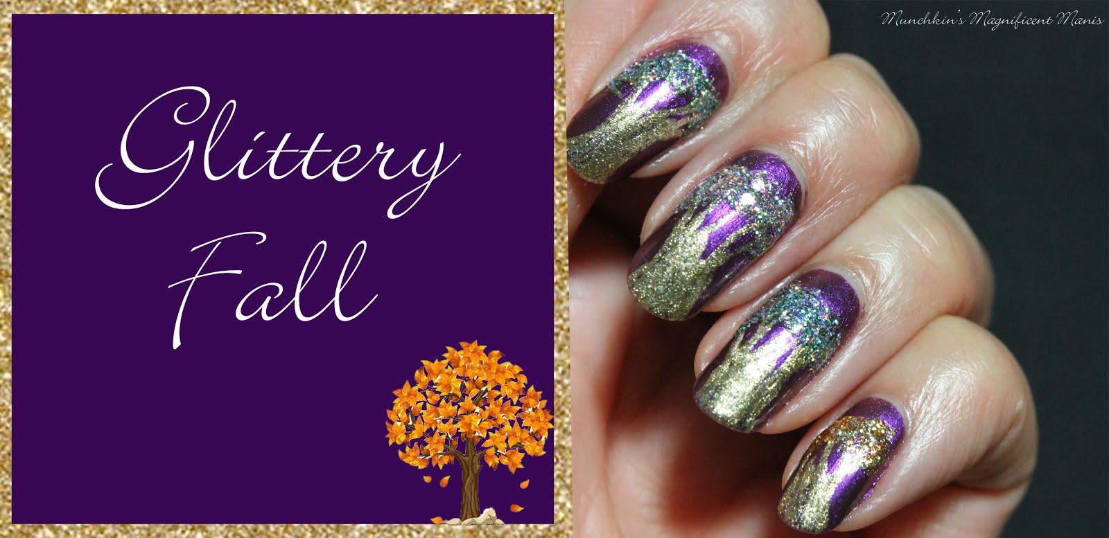 Munchkin’s Magnificent Manis: Glittery Fall- Fall Tree Nail Design