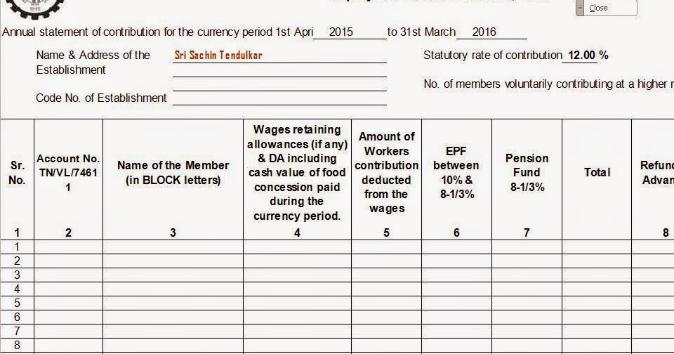 ESIC Form 6a in Excel Format