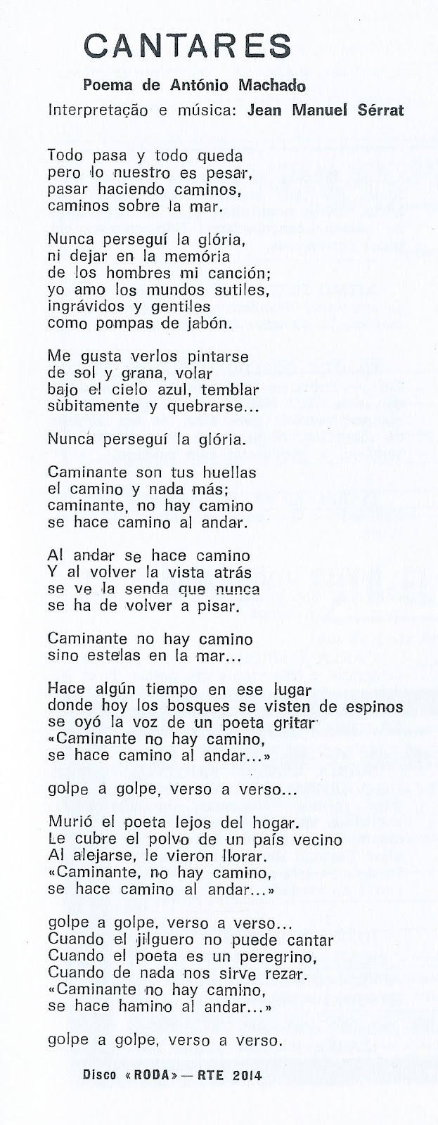 Regresso ao Passado: Joan Manuel Serrat - Cantares