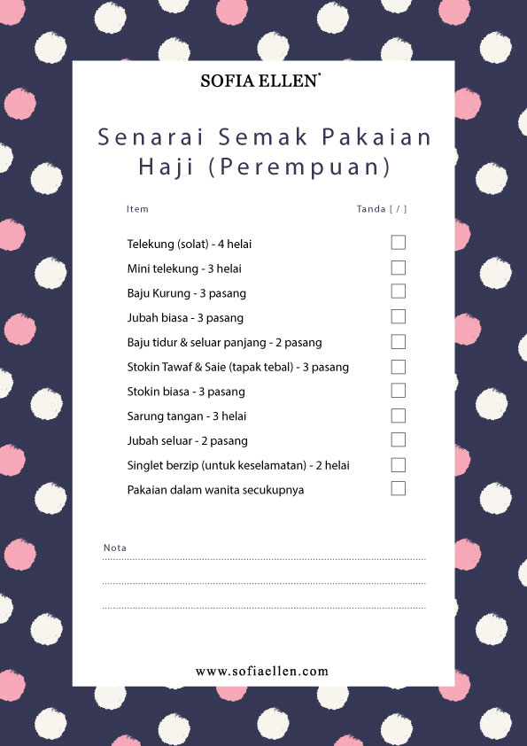 SOFIA ELLEN: Persediaan Pakaian Haji Bagi Jemaah Wanita