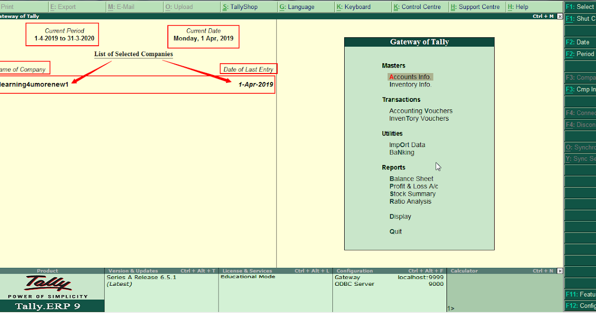 shortcut keys in tally erp 9