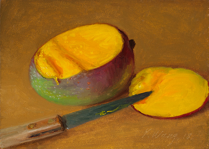 Wang Fine Art: mango painting fruit original still life oil painting a day