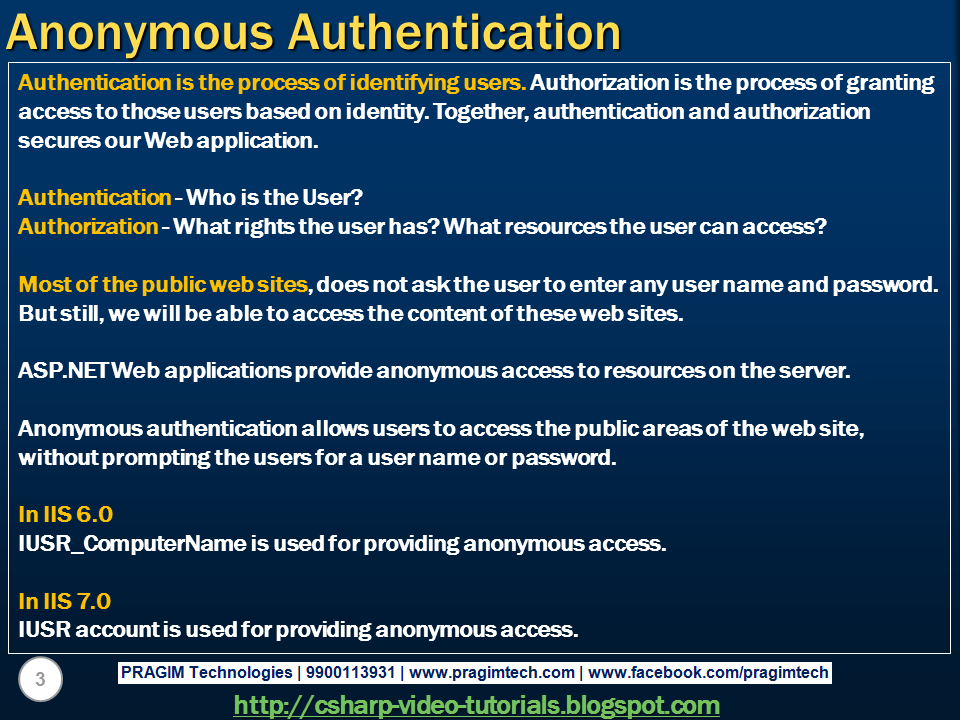 Sql server, .net and c# video tutorial: Part 85 – Anonymous Authentication