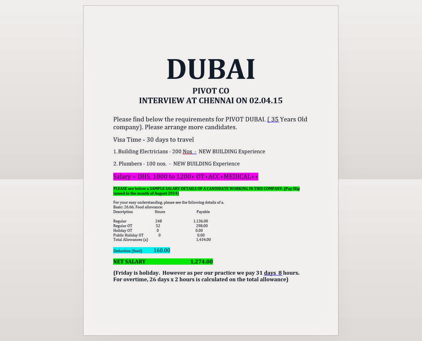 UNIVERSAL CONSULTANCY: URGENT DUBAI REQUIREMENTS FOR PIVOT (200 ...