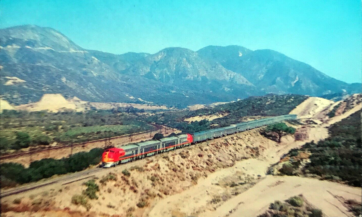 transpress nz: the Santa Fe's 'El Capitan' train on Cajon Pass, 1950s
