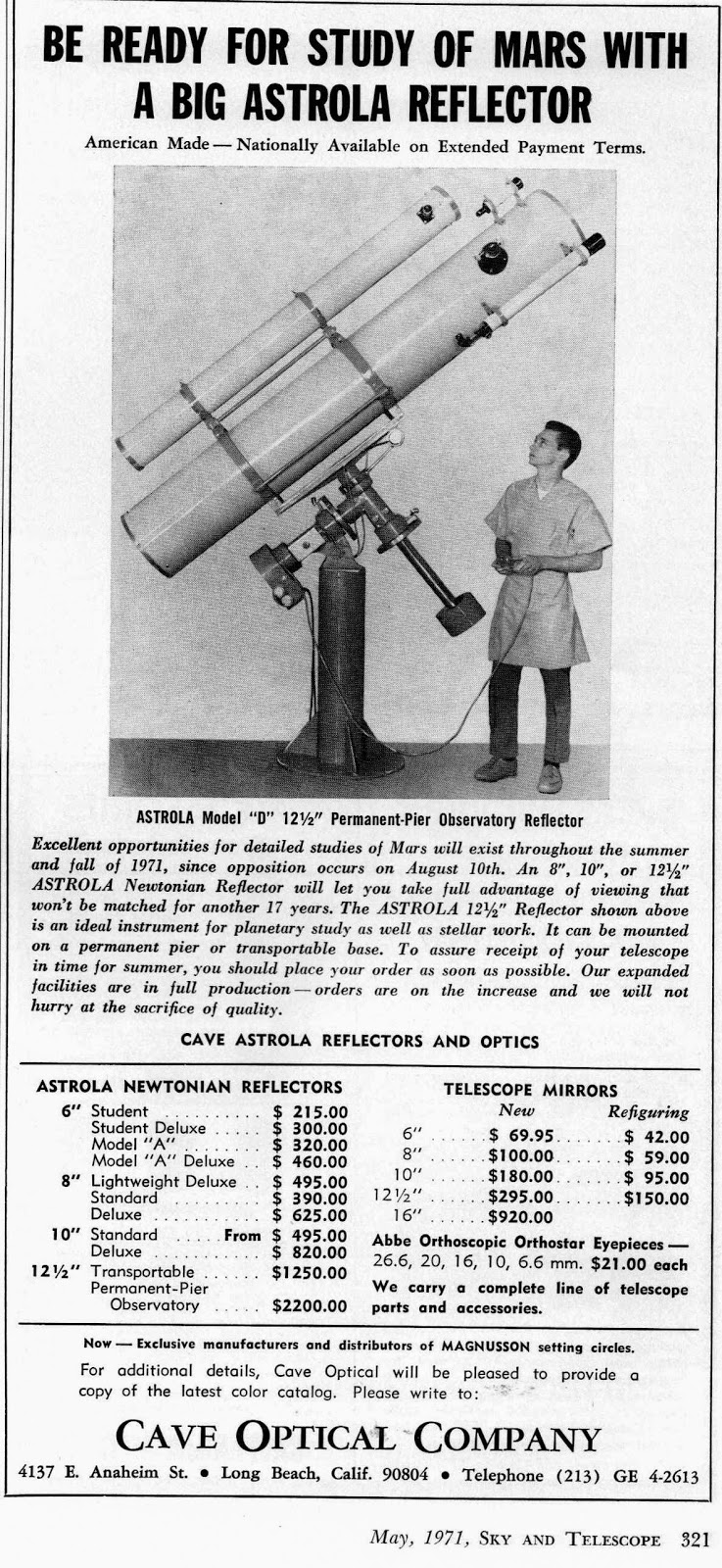 Astronomy Ad of the Day: MAY, 1971 (Sky & Telescope)