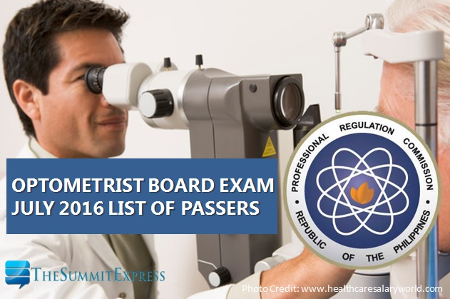 List of Passers: July 2016 Optometrist board exam results