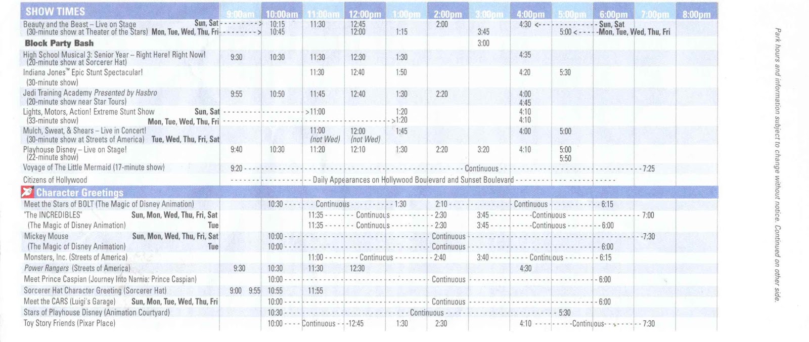 Times Guide Disney's Hollywood Studios November 30-December 6 2008