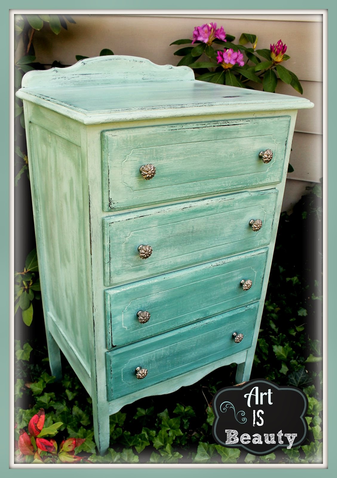 ART IS BEAUTY: Salvage Dresser Turned CUSTOM Blue/Green BEAUTY Queen