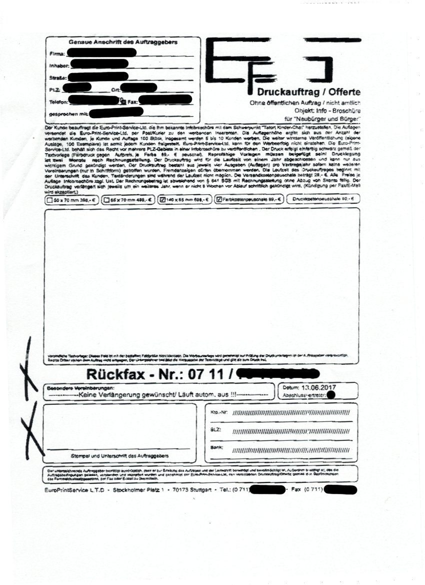Euro-Print-Service Ltd. aus Stuttgart: Druckauftrag via Fax ...