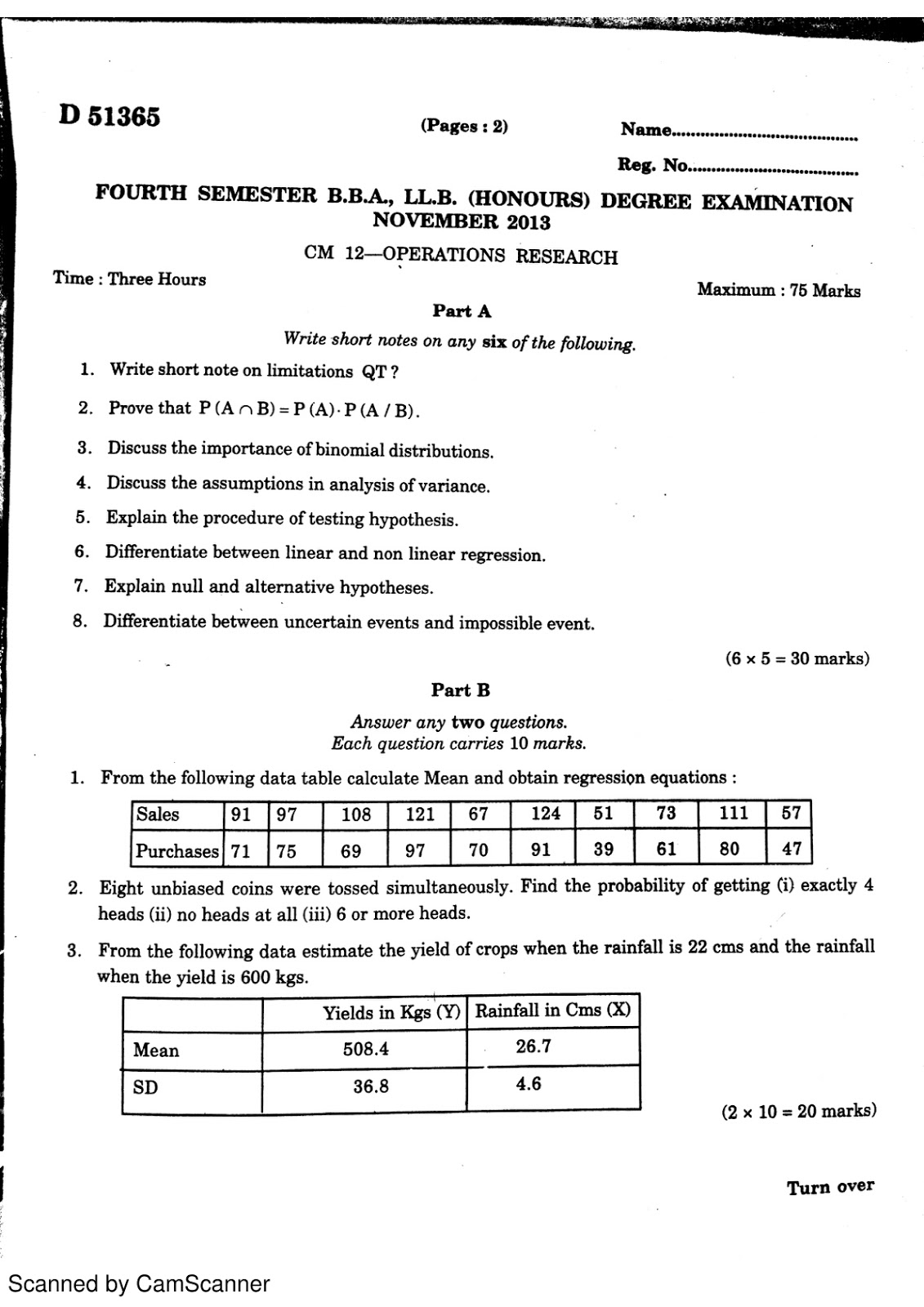 QP 4th Sem - Operations Research 2013