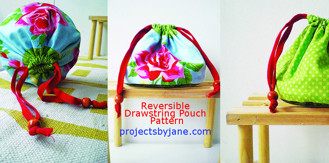 Reversible Drawstring Pouch Pattern - projectsbyjane.com