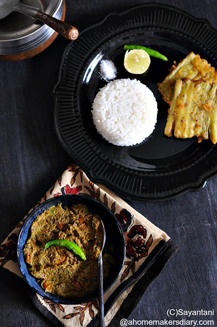 Shapla Chingri Ghanto (Water lily stems and shrimp with mustard paste ...