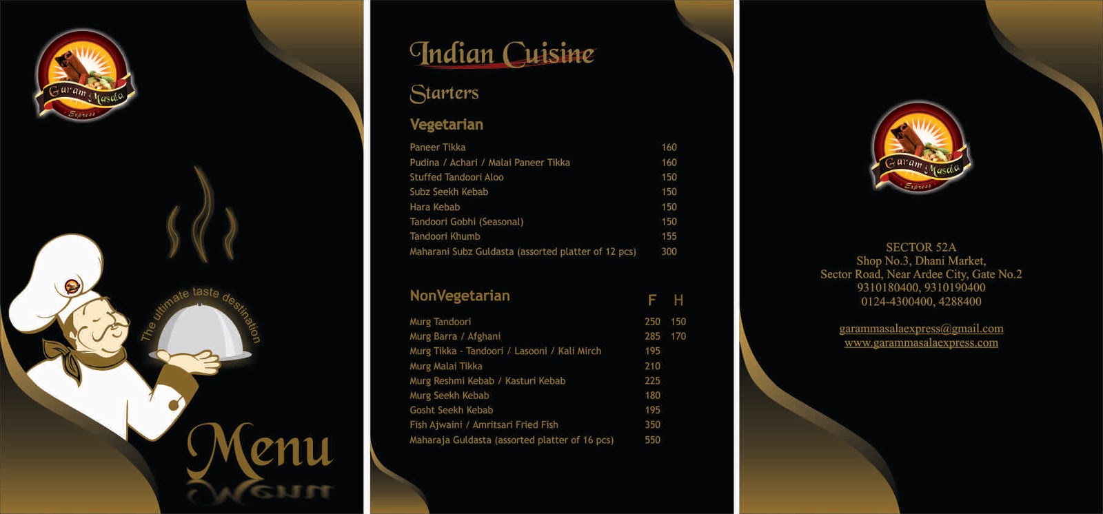 WORK PROFILE: COREL WORK - MENU CARD DESIGN(GARAM MASALA)