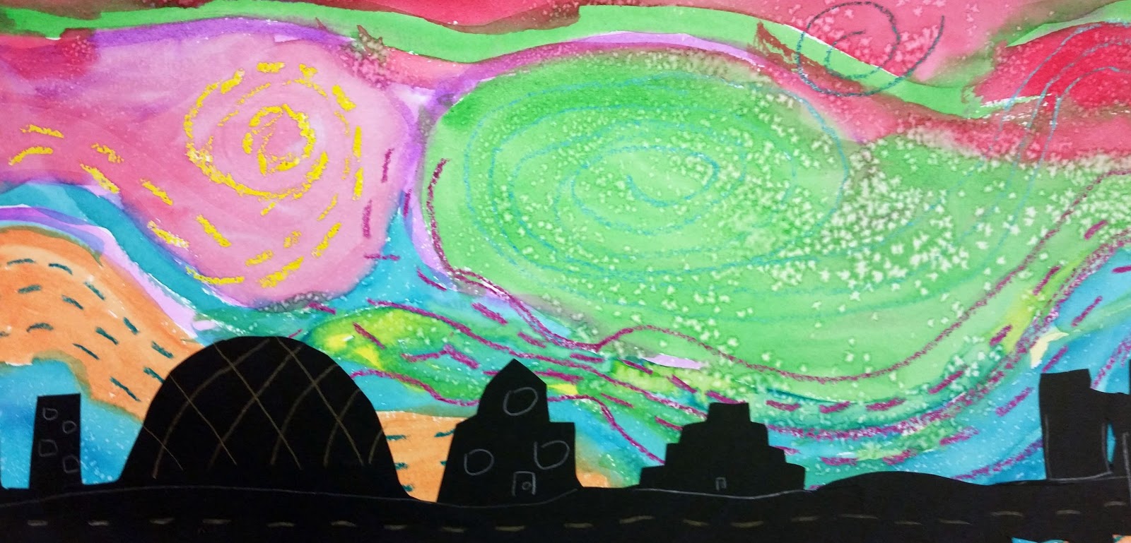 The Phoebe Hearst Art Studio : 5th grade Watercolor sky and Cityscape