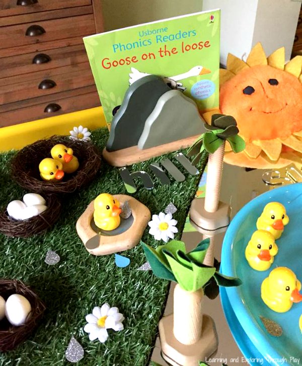 Learning and Exploring Through Play: Duck Themed Spring Tuff Tray