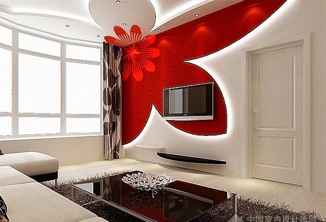 10 Red gypsum false ceiling design for living room 2015