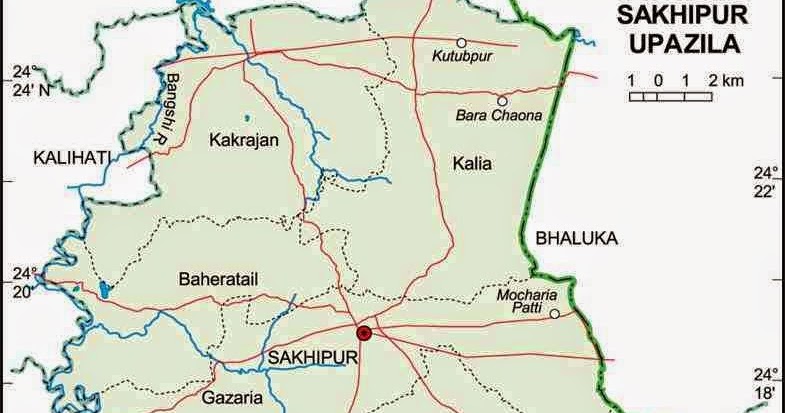 Sakhipur Upazila Map, Tangail District, Bangladesh