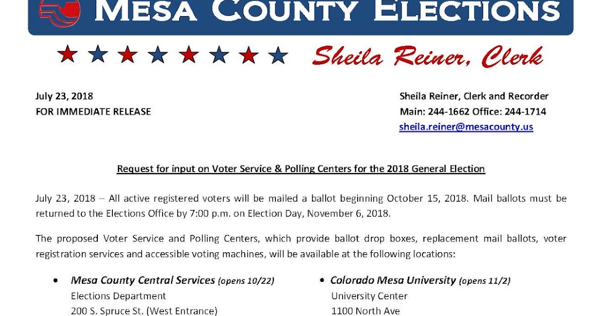 Mesa County News Request For Input On Voter Service And Polling Centers