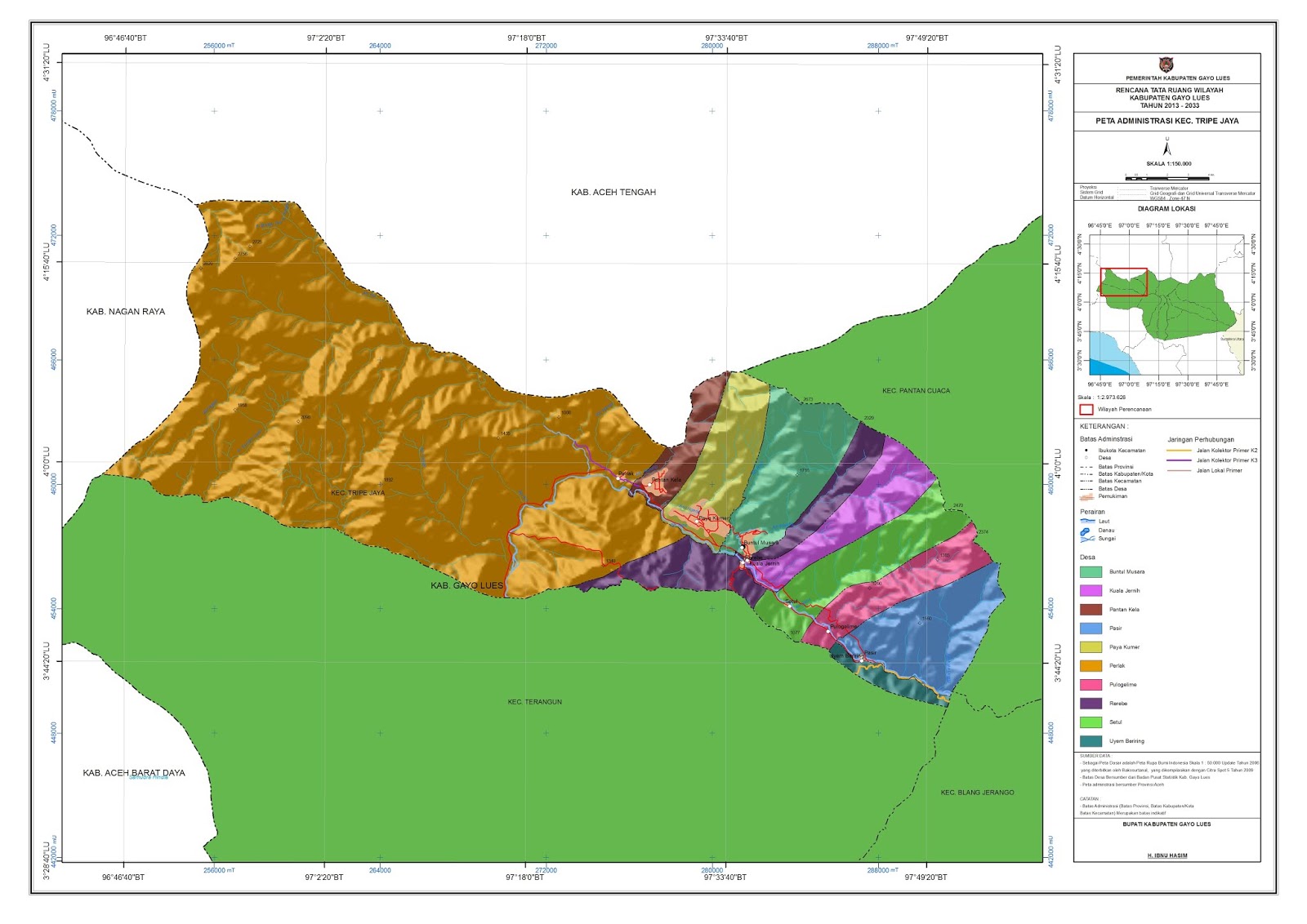 Peta Administrasi Kecamatan Pining, Dabun Gelang, Blangkejeren ...