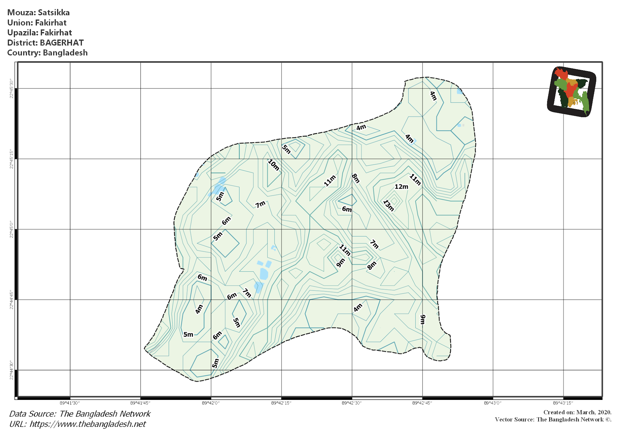 Map of Satsikka Mouza, Fakirhat, Bagerhat