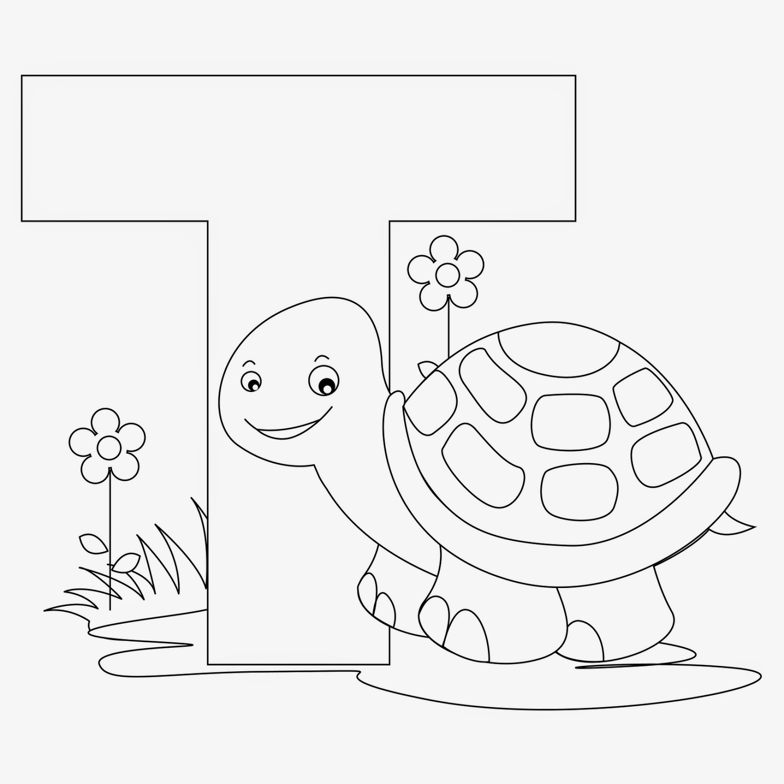 Kids Page: T is for Tortoise - Animal Alphabet Letters Worksheet