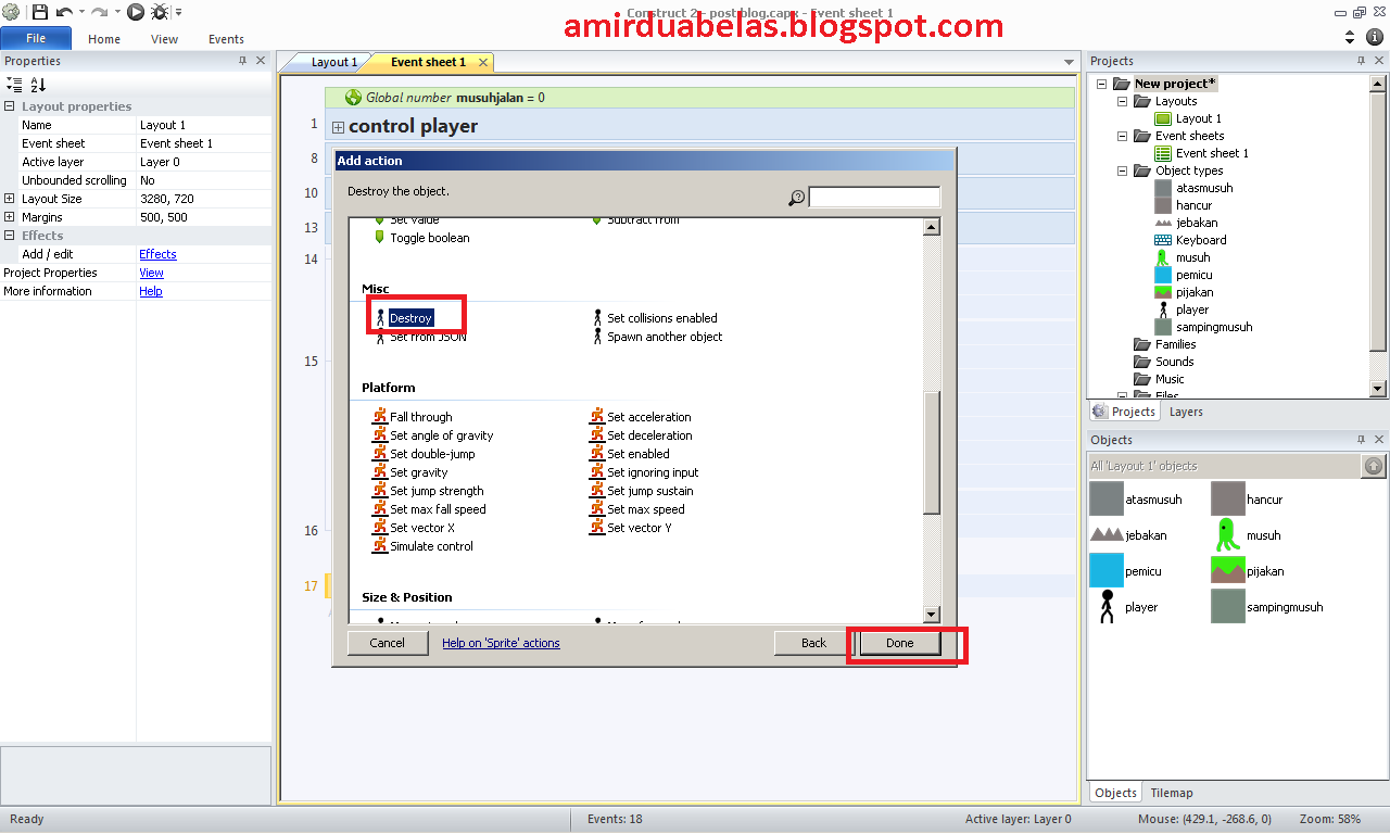 Part 9 Cara Membuat Nyawa Player Di Construct 2 [Penjelasan Detail ...