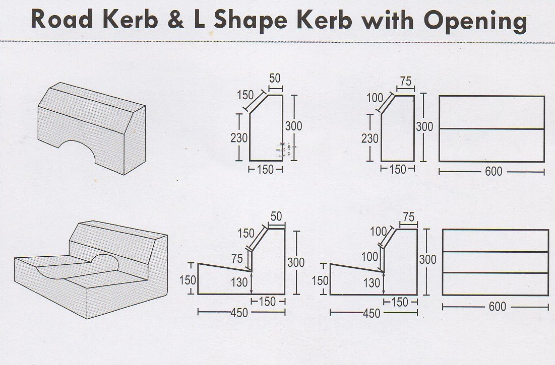 PRECAST COMPRESSED SLAB / CONCRETE GRATING: ROAD KERB