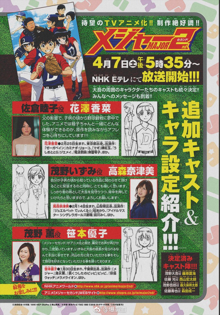 Anime: Más voces se unen al reparto seiyuu de "Major 2nd".