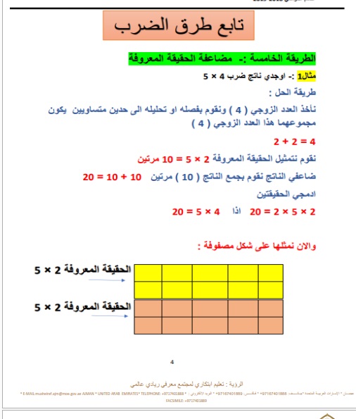 ورقة عمل رياضيات طرق الضرب للصف الثالث الفصل الثاني