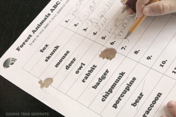 Forest Animals ABC Order Printable | School Time Snippets