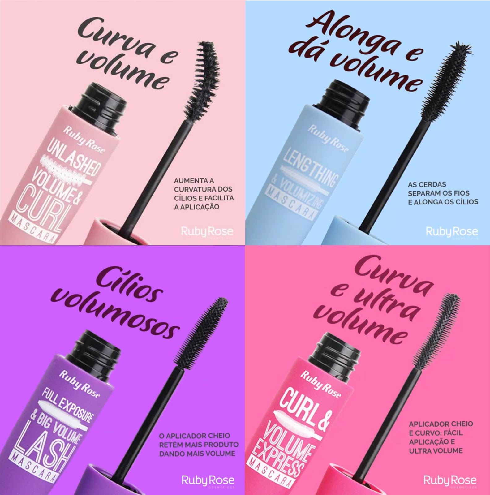 Máscara de Cílios Ruby Rose - Marina em três tons