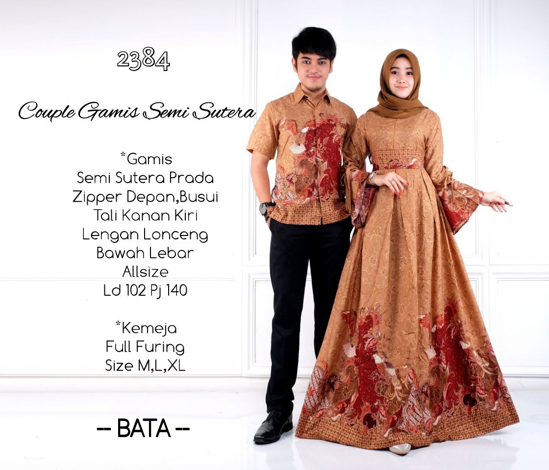 Model Baju Batik Gamis Couple D2384 Semisutera - Batik Bagoes Solo
