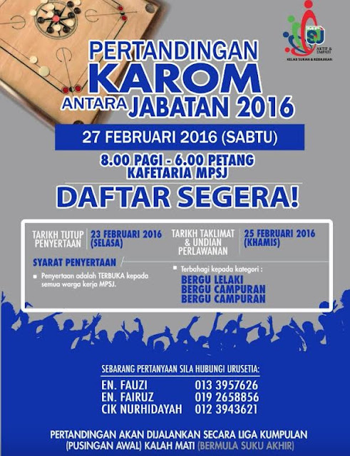 KELAB SUKAN DAN KEBAJIKAN : PERTANDINGAN KAROM ANTARA JABATAN 2016
