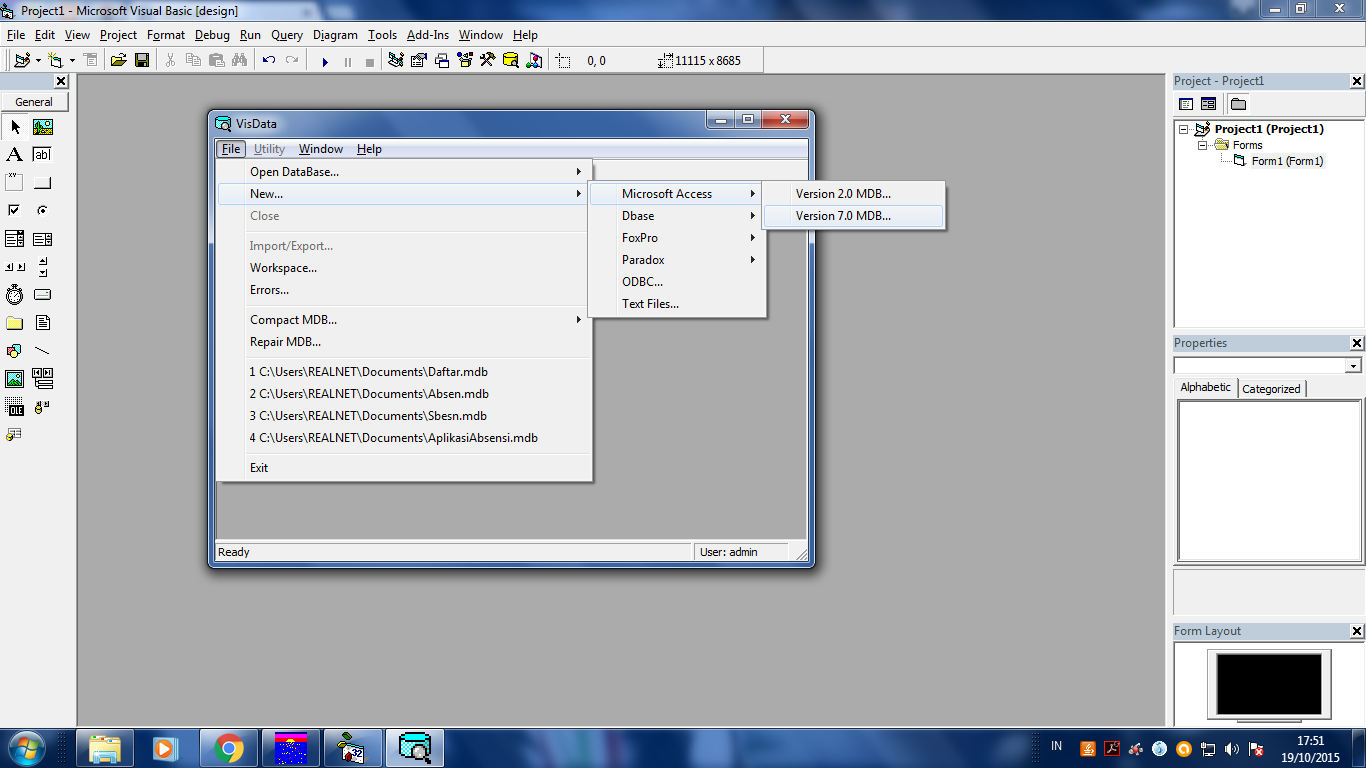 Cara membuat database di visual basic 6.0 dengan visual data manager - Biongo Attacker