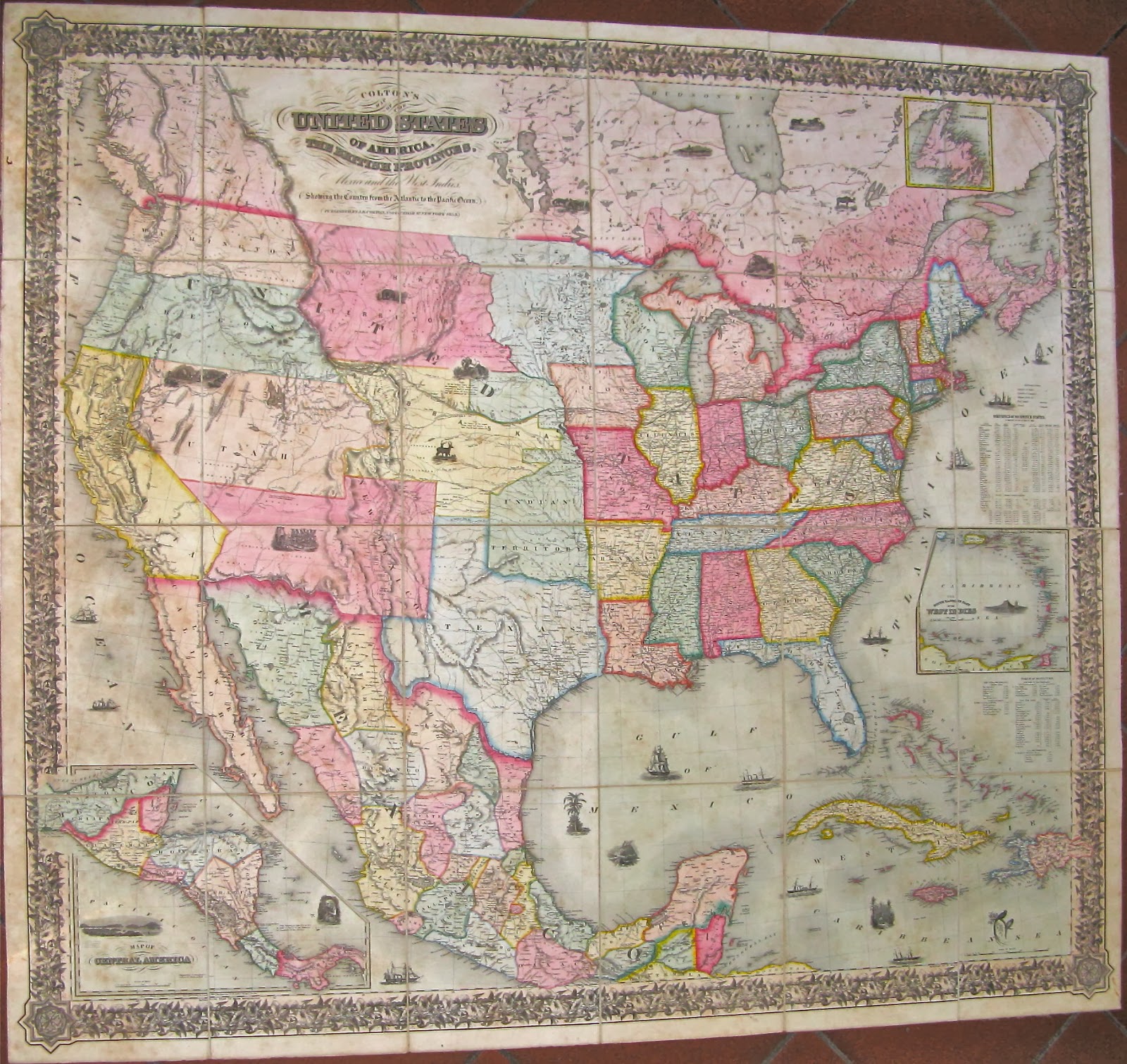 Ricordi: CARTA GEOGRAFICA DEGLI STATI UNITI _ 1853 _ COLTON'S MAP