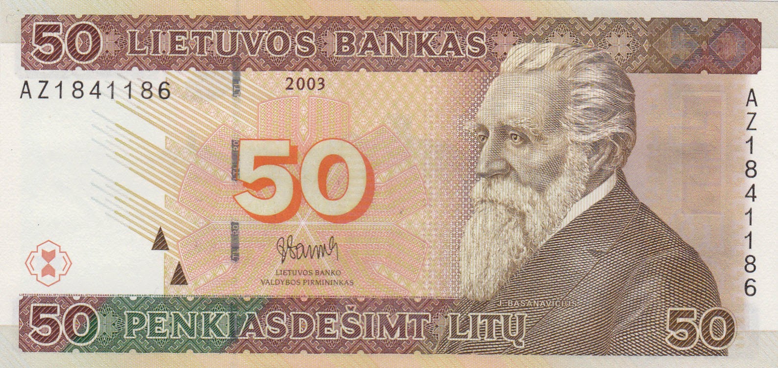 Lithuania 50 Lithuanian Litas banknote 2003 Dr. Jonas Basanavičius ...