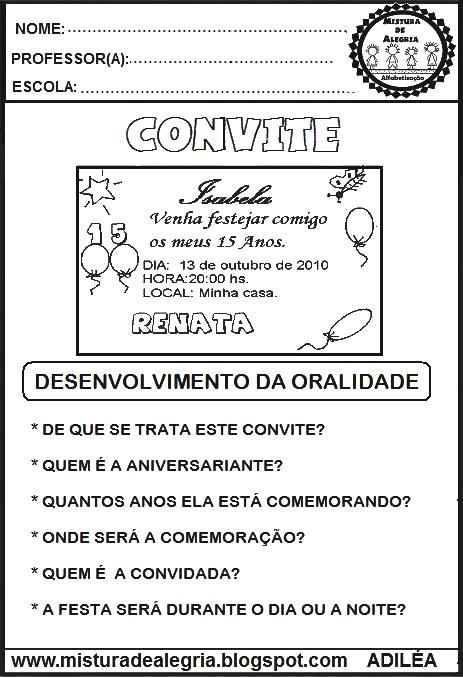 GÊNERO TEXTUAL CONVITE - ATIVIDADES PARA ALFABETIZAÇÃO - Mistura de Alegria